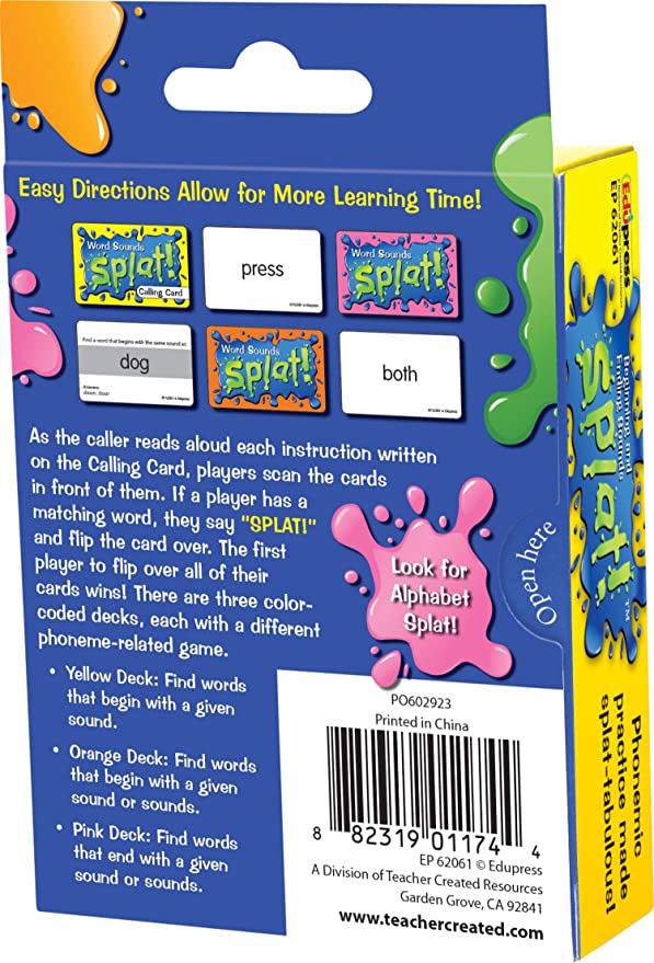 Splat! Beginning Ending Sounds- Teacher Created Resources – Miller Pads ...