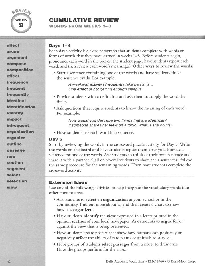 Daily Academic Vocabulary, Grade 4 – Miller Pads & Paper