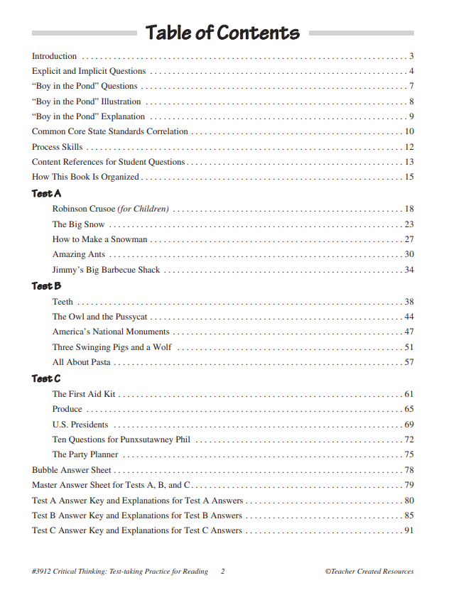 Critical Thinking: Test-taking Practice for Reading (Grade 3) – Miller ...