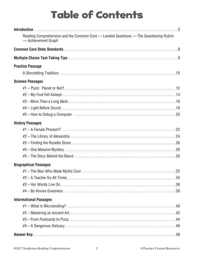 Nonfiction Reading Comprehension for the Common Core (Grade 6) – Miller ...