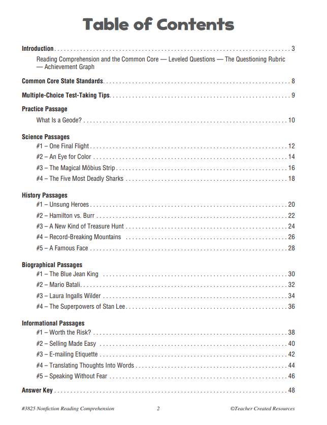 Nonfiction Reading Comprehension for the Common Core (Grade 4) – Miller ...