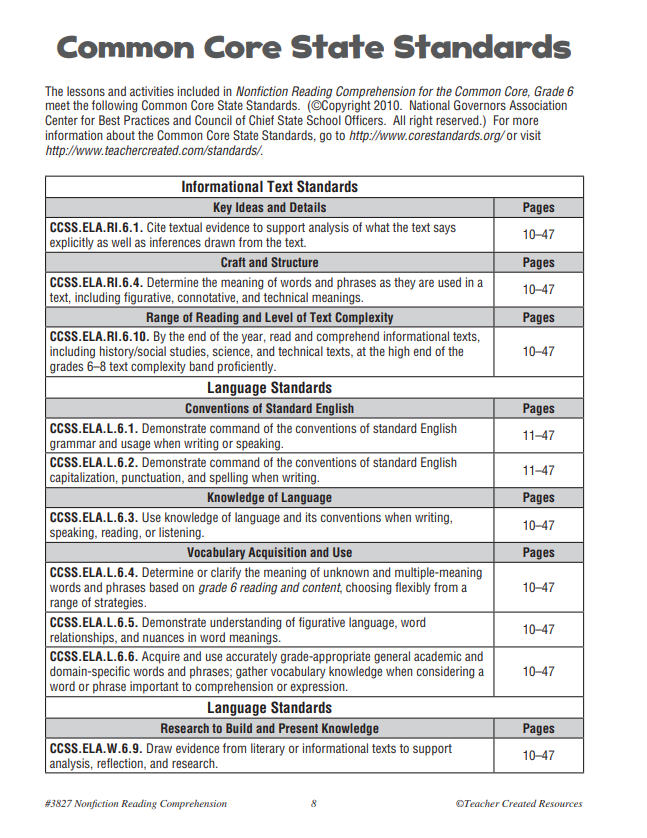 Nonfiction Reading Comprehension for the Common Core (Grade 6) – Miller ...
