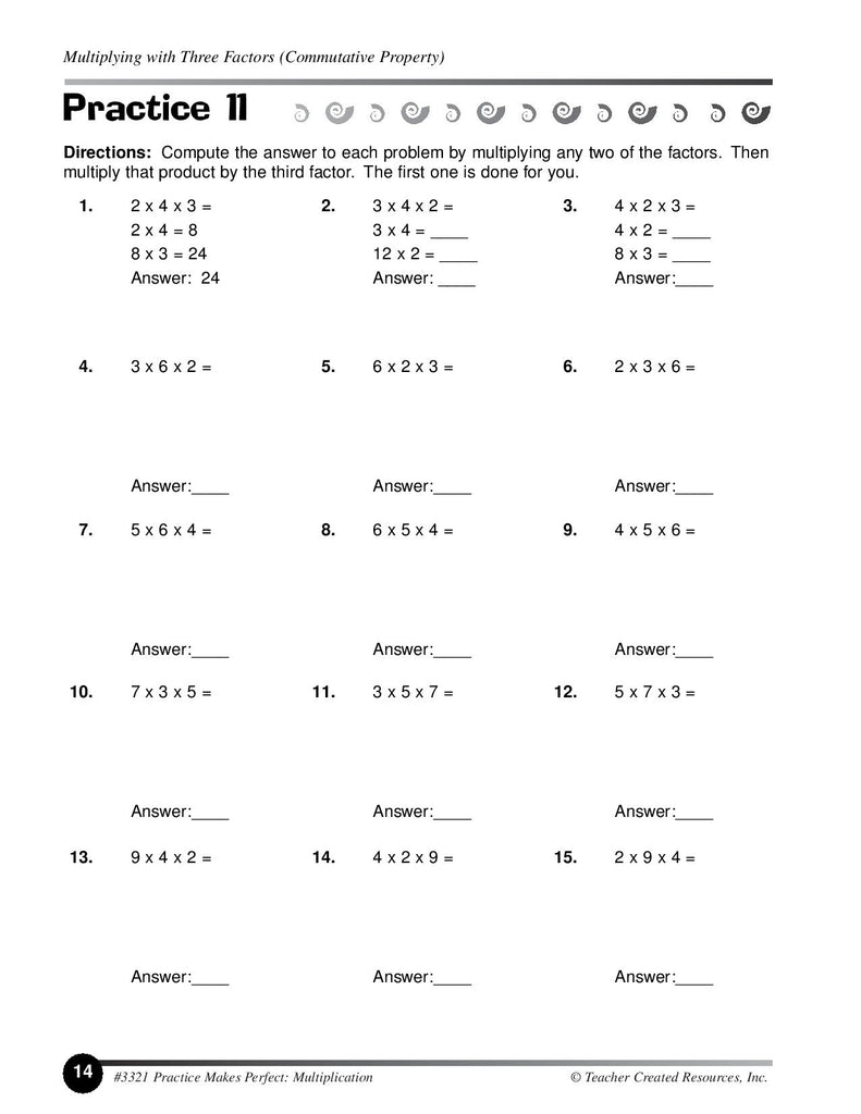 Multiplication: Grade 3 (Practice Makes Perfect) – Miller Pads & Paper
