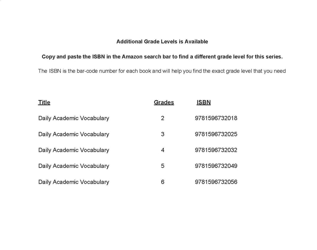 Daily Academic Vocabulary, Grade 2 – Miller Pads & Paper