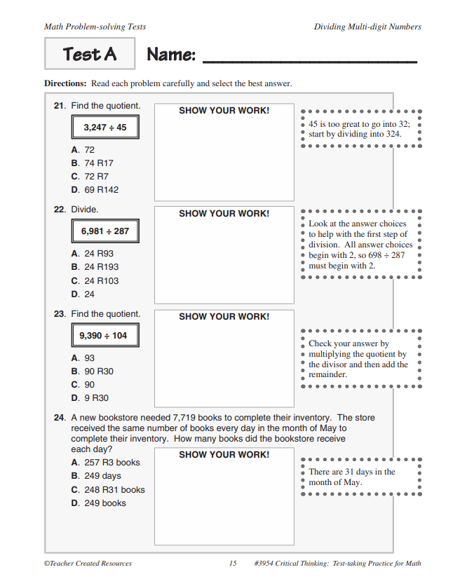 Critical Thinking: Test-taking Practice for Math (Grade 6) – Miller ...