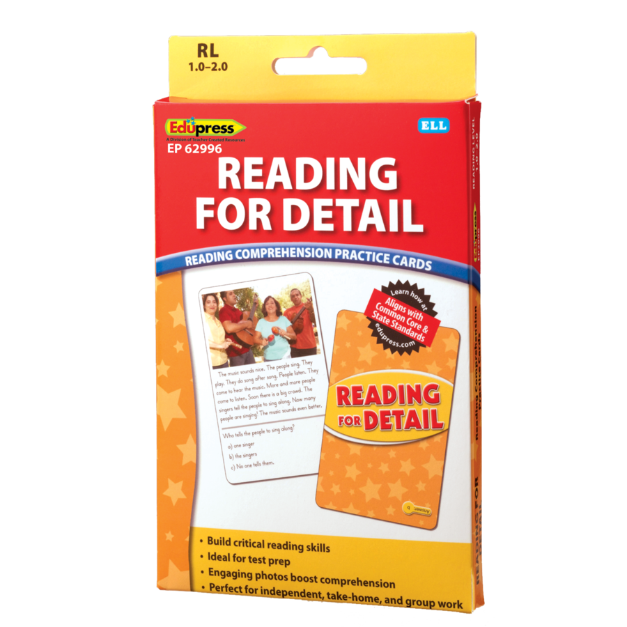 Reading Comprehension Practice Cards: Reading For Detail RL 1.0-2.0 ...