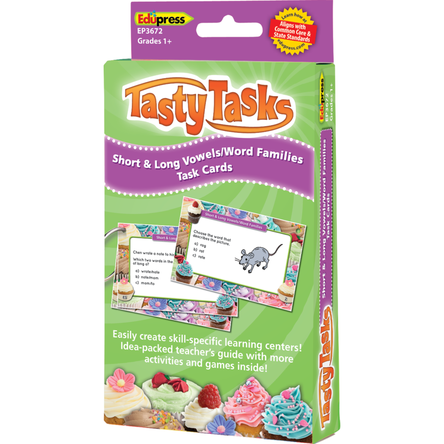 Tasty Tasks Short & Long Vowels/Word Families Task Cards Grades 1+ – Miller Pads & Paper
