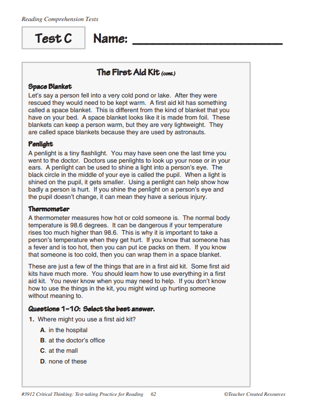 Critical Thinking: Test-taking Practice for Reading (Grade 3) – Miller ...