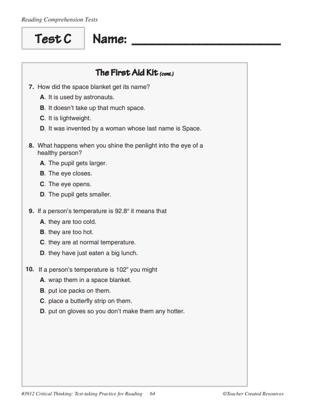 Critical Thinking: Test-taking Practice for Reading (Grade 3) – Miller ...