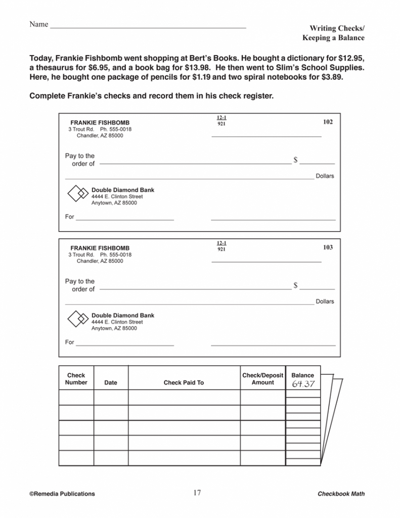 Checkbook Math: Life Skills Math Series – Miller Pads & Paper