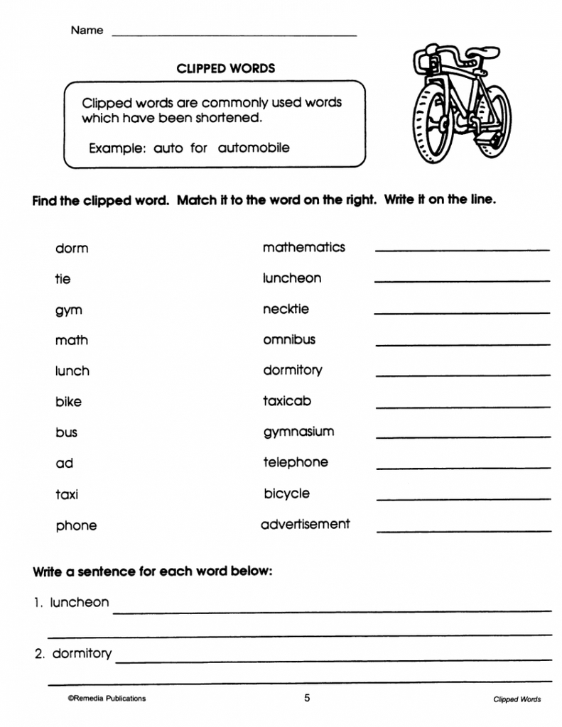 Skill Booster: Clipped Words – Miller Pads & Paper