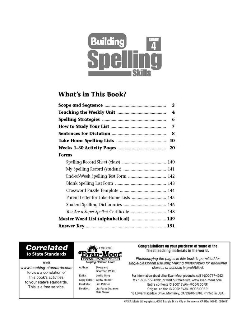 Building Spelling Skills, Grade 4 - Teacher's Edition – Miller Pads & Paper