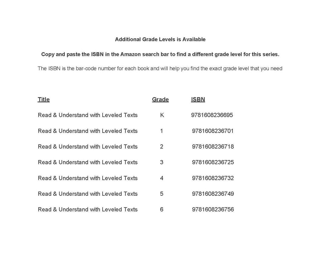 Read and Understand with Leveled Texts, Grade 1 – Miller Pads & Paper