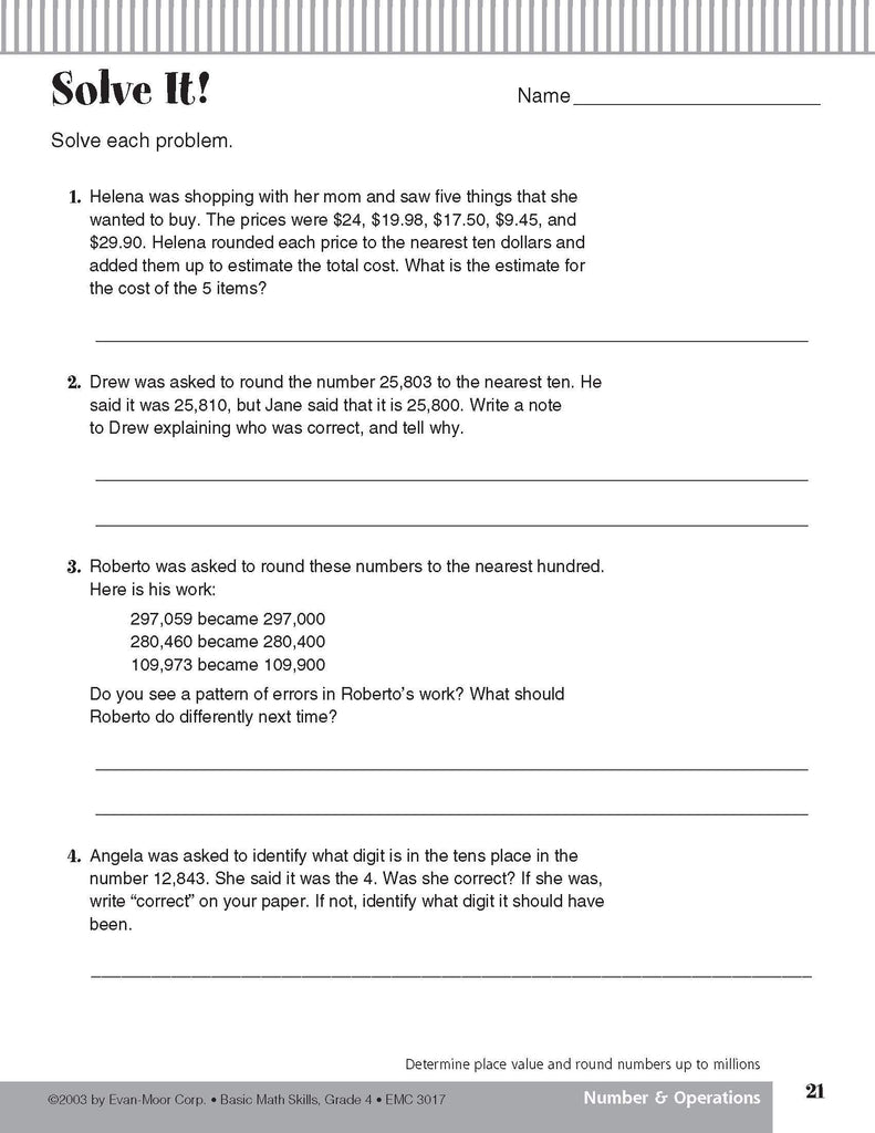 Basic Math Skills Grade 4 - Teacher Reproducibles – Miller Pads & Paper